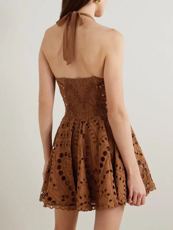 princess polly baby blue dress Charo Ruiz Sandlight Broderie Anglaise Cotton-Blend Halterneck Mini Dress - Women - Brown Dresses
