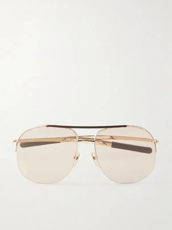 Gucci Aviator-style Leather-trimmed Sunglasses - Gold