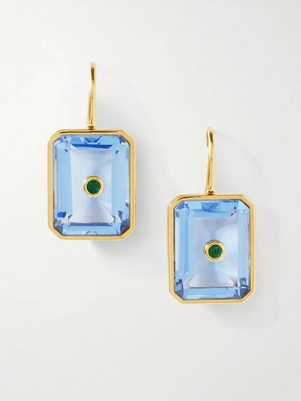 LIZZIE FORTUNATO Tile Gold-plated, Crystal And Emerald Earrings - Blue
