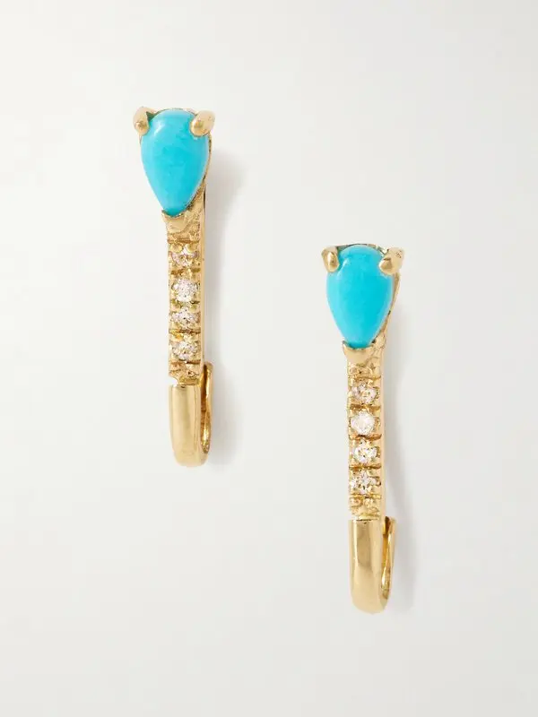 LOREN STEWART Mini Gold, Turquoise And Diamond Earrings - Blue