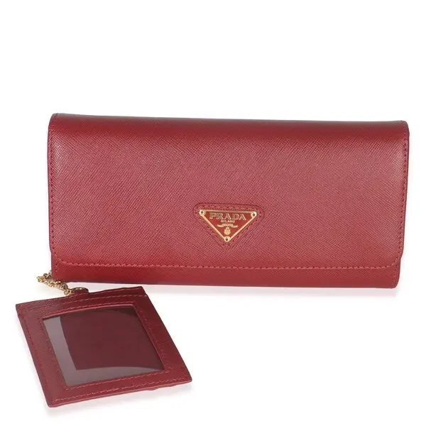 Prada Saffiano Logo Continental Flap Wallet - Red