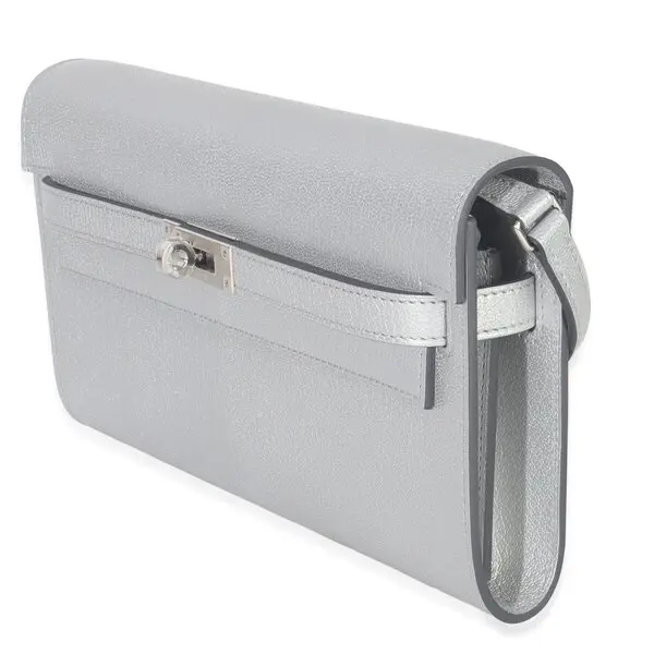 Hermès Argent Metallic Kelly Wallet To Go - Silver