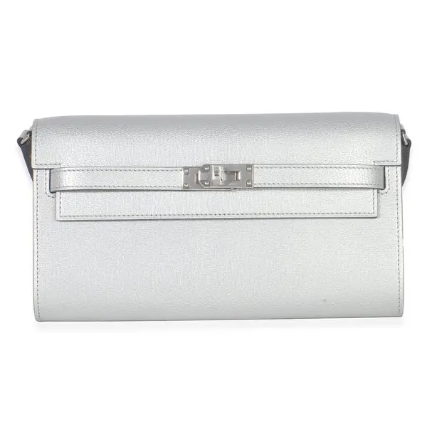 Hermès Argent Metallic Kelly Wallet To Go - Silver