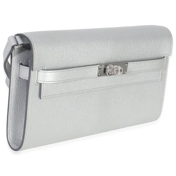 Hermès Argent Metallic Kelly Wallet To Go - Silver