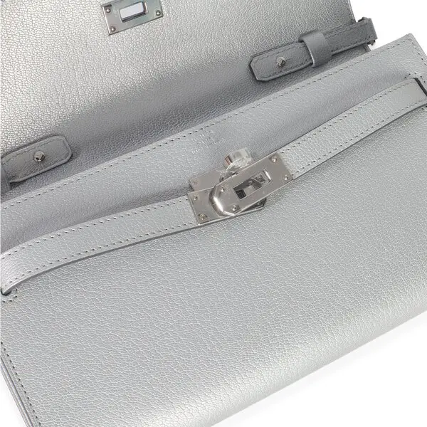 Hermès Argent Metallic Kelly Wallet To Go - Silver