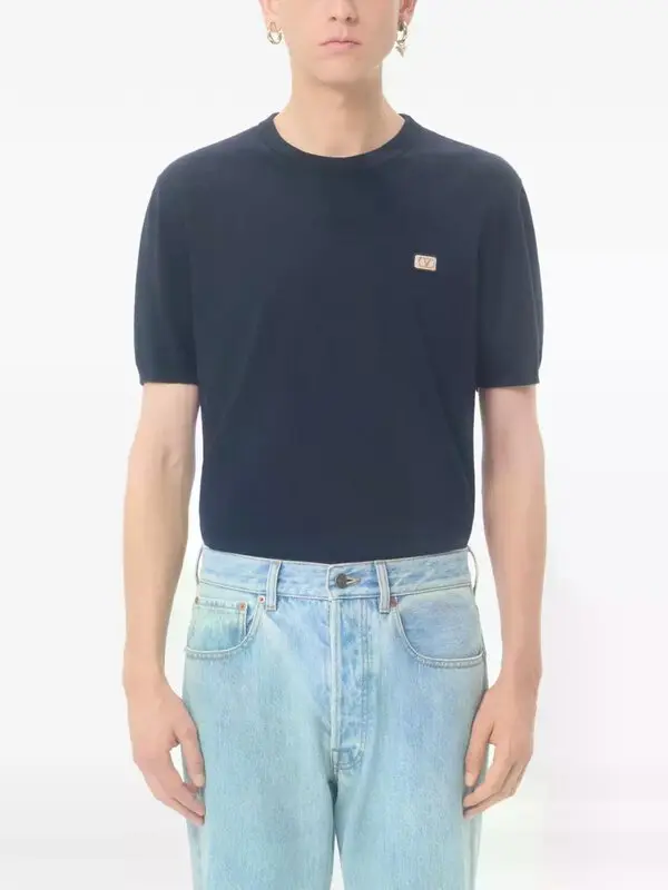 Valentino Garavani Wool T-shirt With Vlogo Patch - Blue