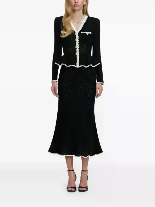 SELF-PORTRAIT Lace-trim Peplum Midi Dress