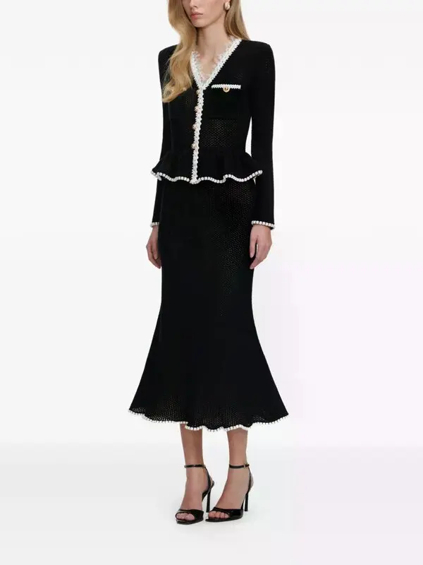 Self-portrait Lace-trim Peplum Midi Dress - Black