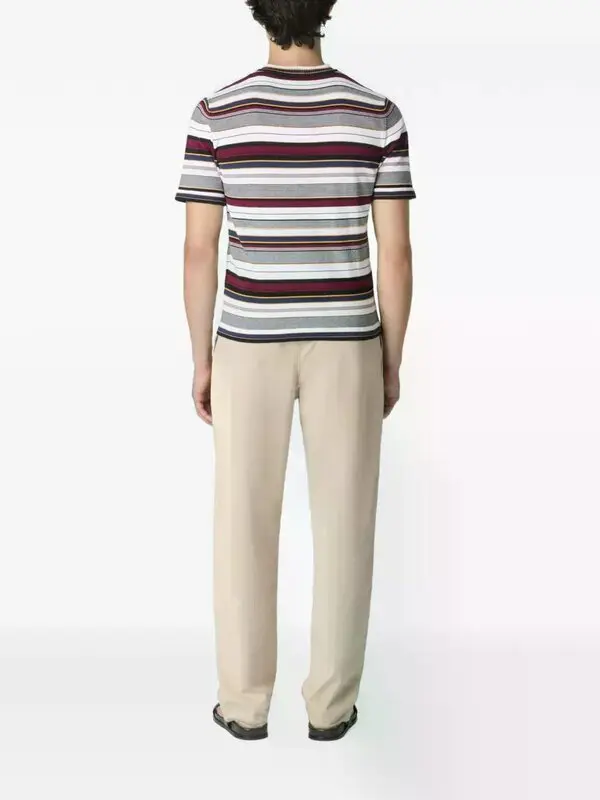 Missoni Striped Crew-neck Cotton T-shirt With Embroidered Logo Lettering - White