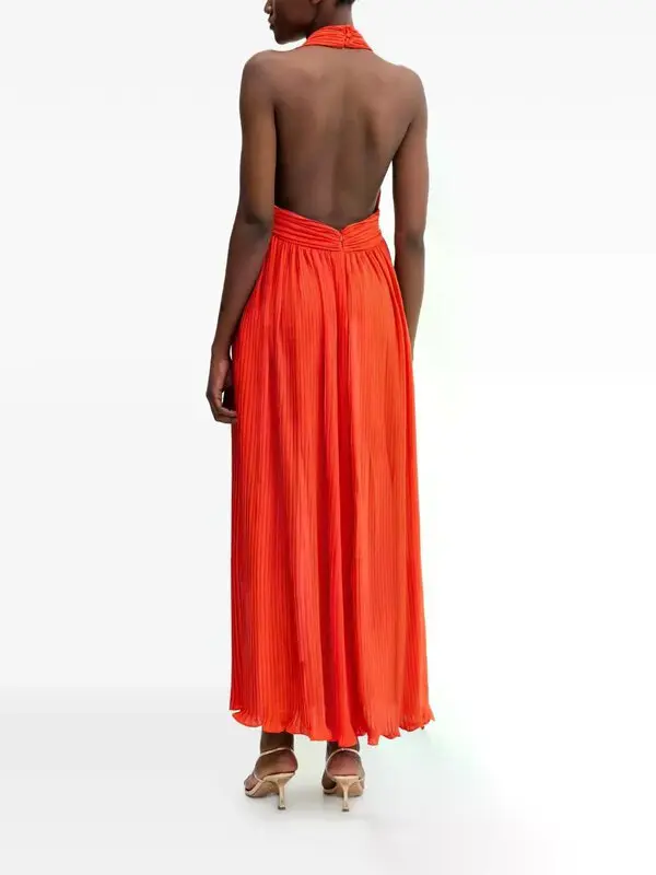 Bardot Halter-neck Pleated Maxi Dress