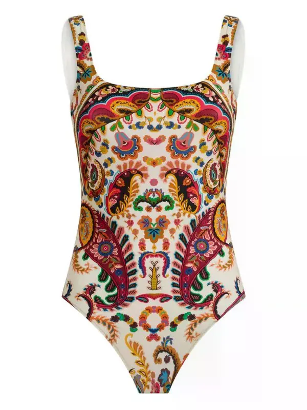 Etro One-piece Swimsuit With Floral Paisley Motif - Neutrals