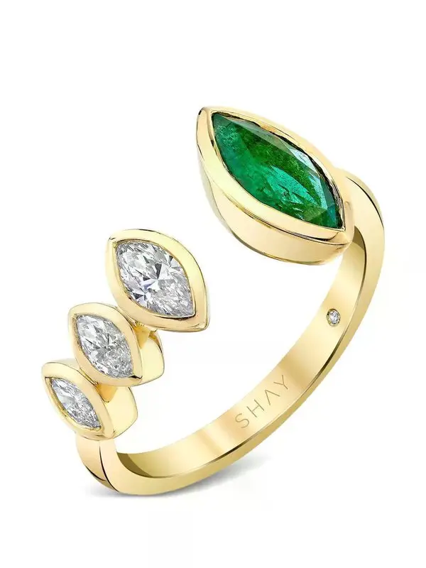 Shay Embellished Emerald And Diamond Ring - Gold