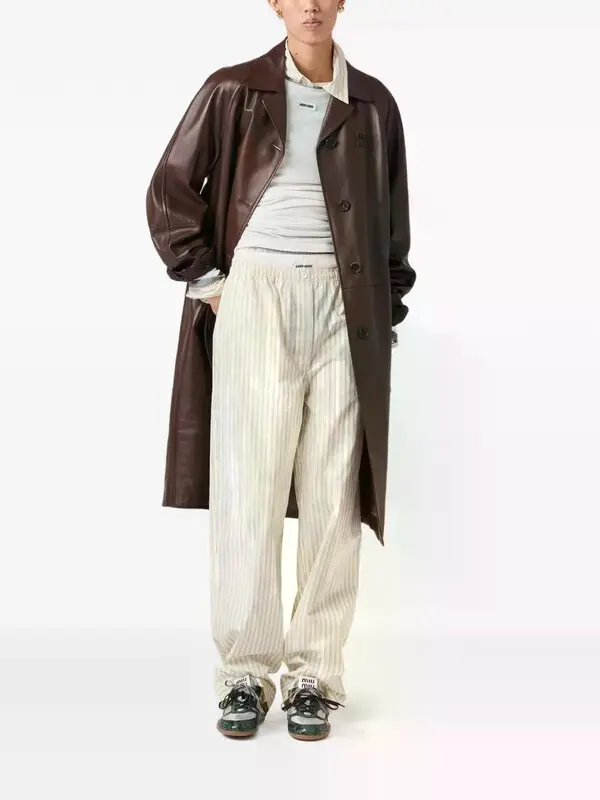 Miu Miu Striped Poplin Wide-leg Pajama Trousers - Neutrals