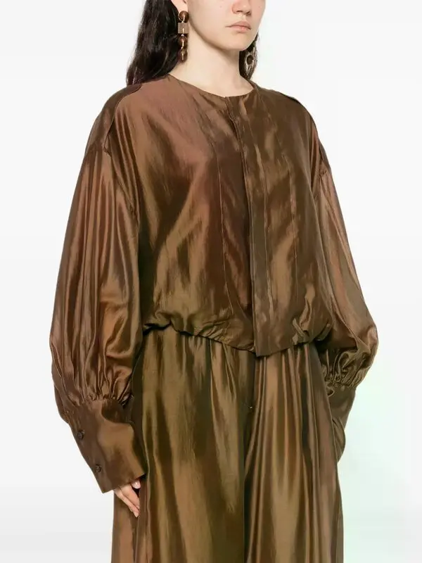 THELATEST Diana Collarless Long-sleeve Shirt - Brown