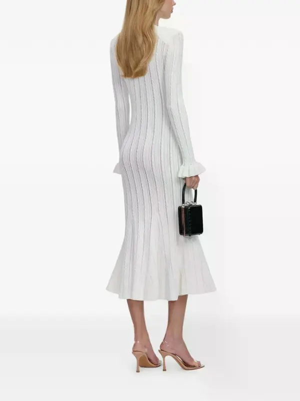 SELF-PORTRAIT Jewel-button Ruffled Midi Dress - Neutrals