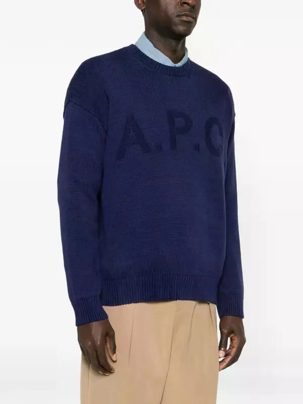 A.p.c. Logo-detail Crew-neck Sweater - Blue