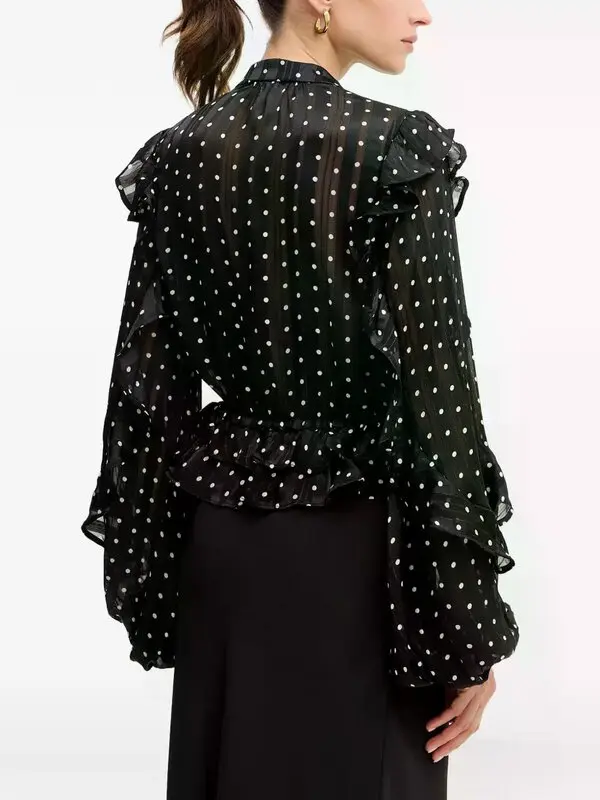 Bardot Ruffled Polka Dot Blouse