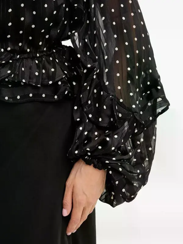 Bardot Ruffled Polka Dot Blouse