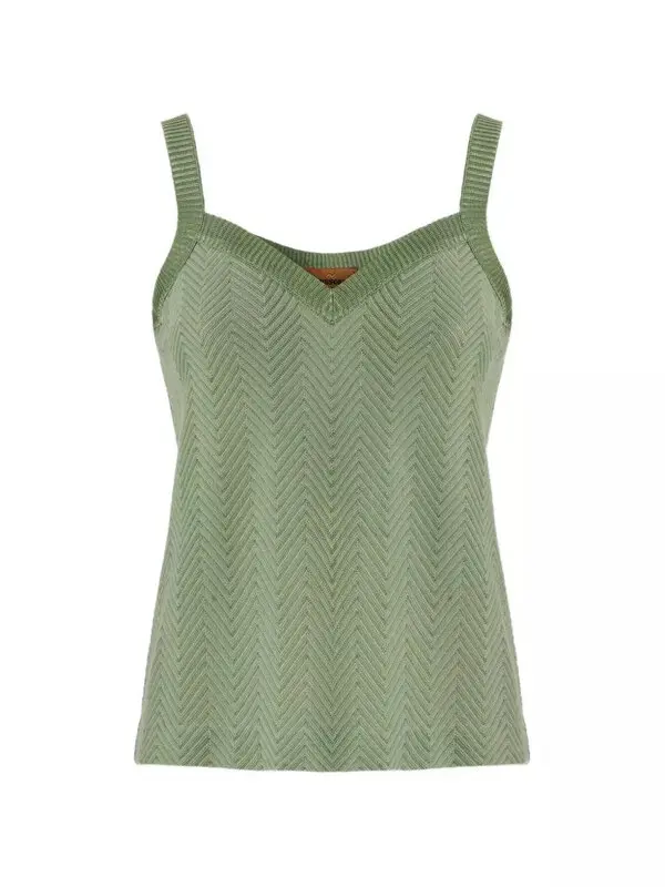 Missoni Sleeveless Chevron Knit Top - Green