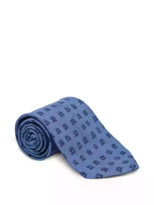 Hermès Owl Printed Necktie - Blue