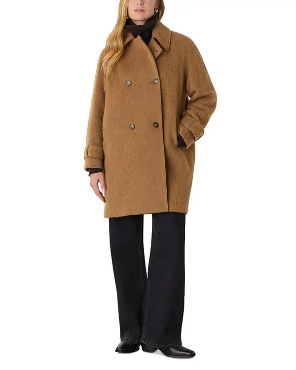 Whistles Button Detailed Wool Coat - Camel