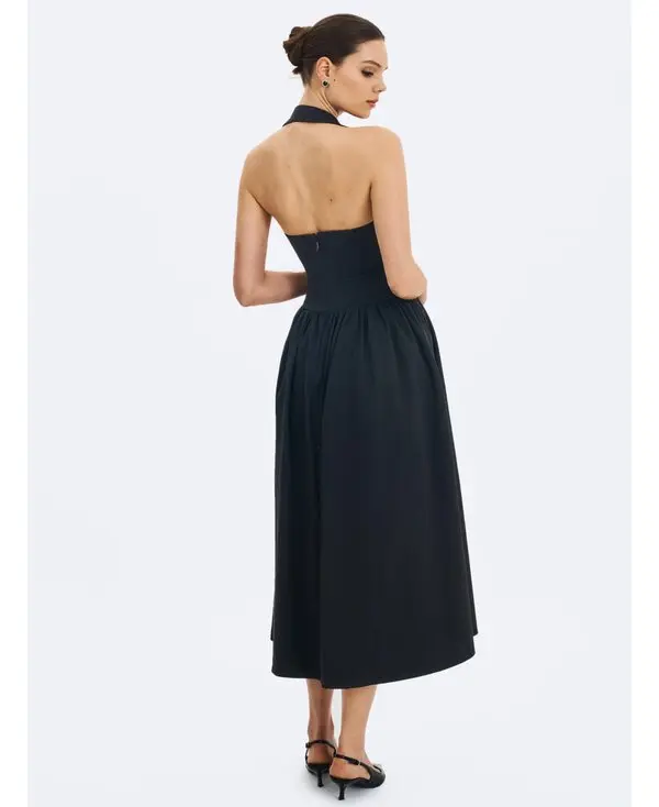 MISS CIRCLE NEW YORK Delaney Lapel Halter A-line Midi Dress