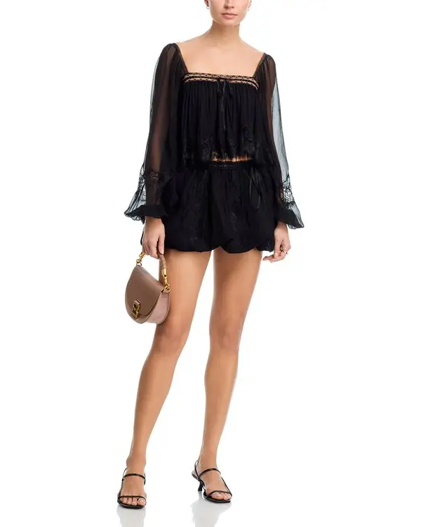LoveShackFancy Ebbie Silk Top - Black