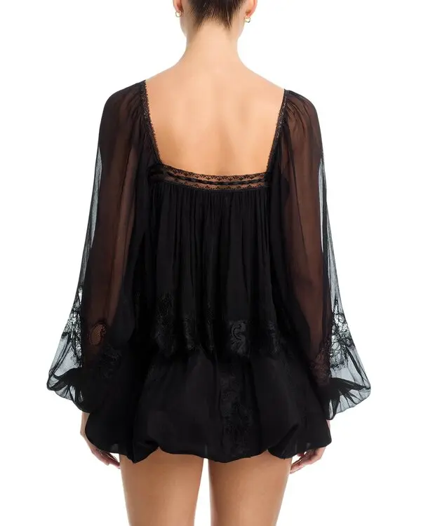 LoveShackFancy Ebbie Silk Top - Black