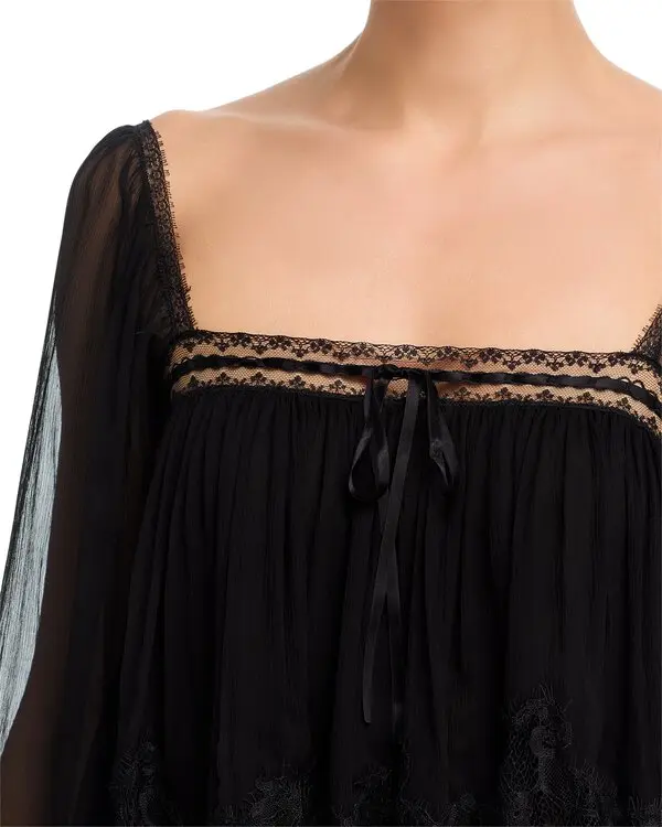 LoveShackFancy Ebbie Silk Top - Black