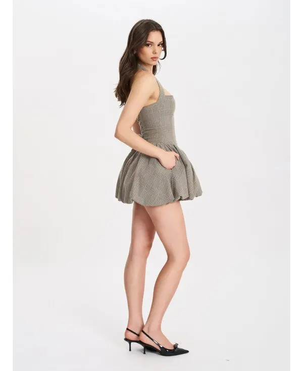 MISS CIRCLE NEW YORK Dacia Halter Lace-up Mini Dress