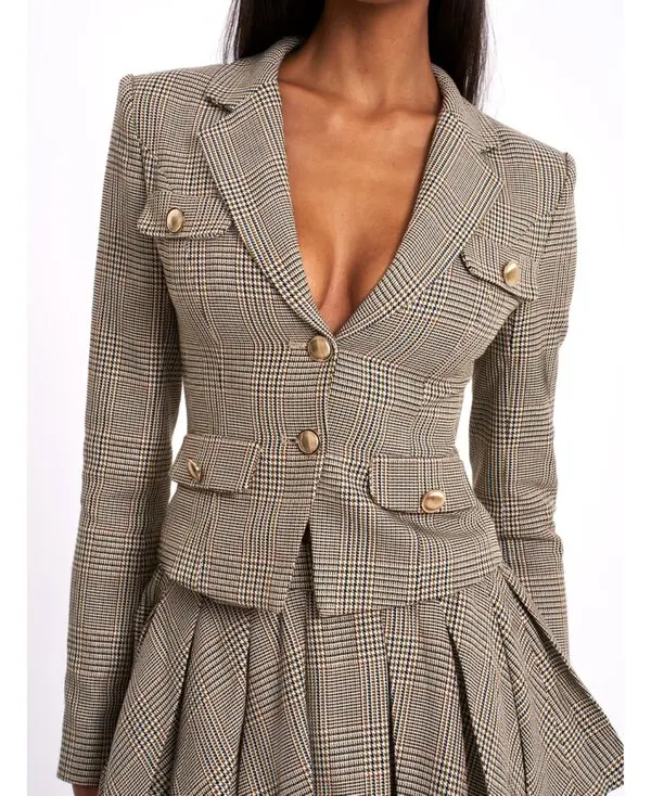MISS CIRCLE Plaid Blazer Jacket