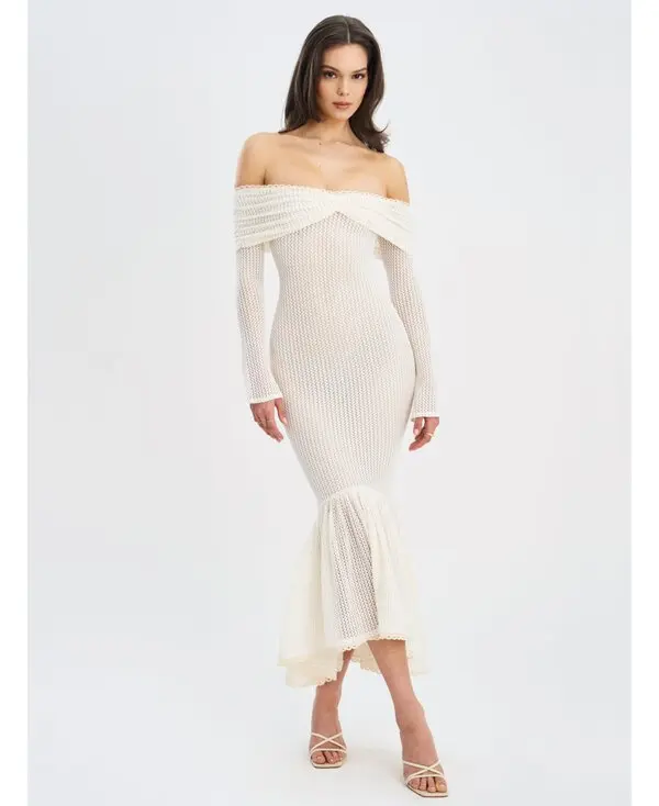 MISS CIRCLE NEW YORK Kaedyn Long Sleeve Crochet Mermaid Maxi Dress