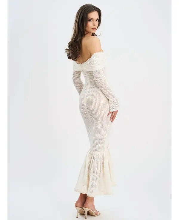 MISS CIRCLE NEW YORK Kaedyn Long Sleeve Crochet Mermaid Maxi Dress