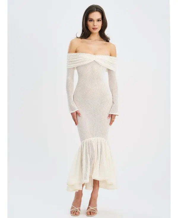 MISS CIRCLE NEW YORK Kaedyn Long Sleeve Crochet Mermaid Maxi Dress