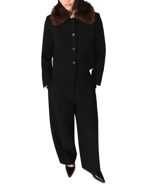 Maje Cropped Jacket With Faux Fur Collar
