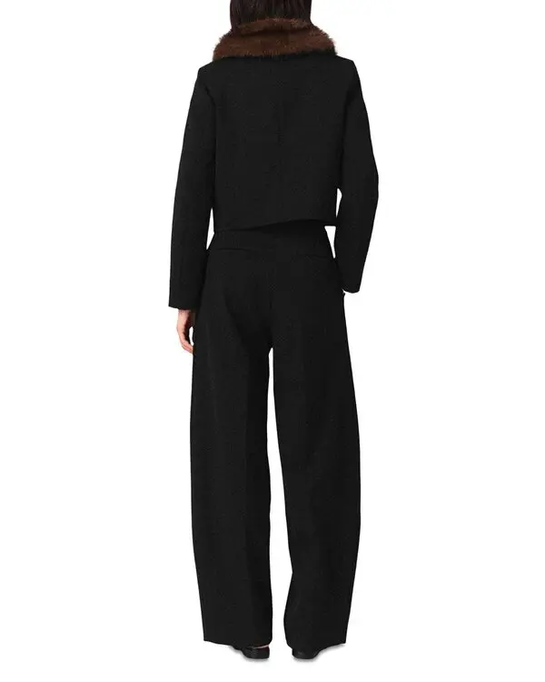 Maje Cropped Jacket With Faux Fur Collar