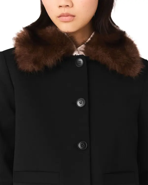 Maje Cropped Jacket With Faux Fur Collar