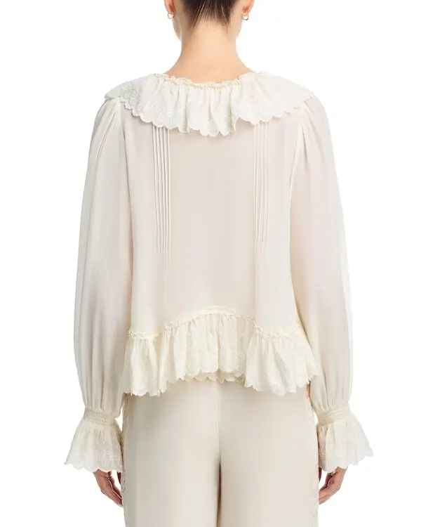 LoveShackFancy Avee Silk Ruffled Blouse
