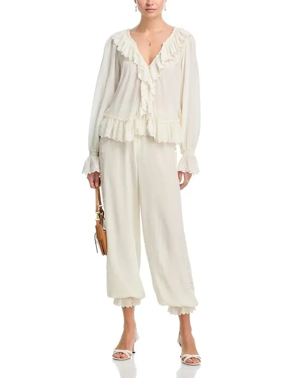 LoveShackFancy Avee Silk Ruffled Blouse