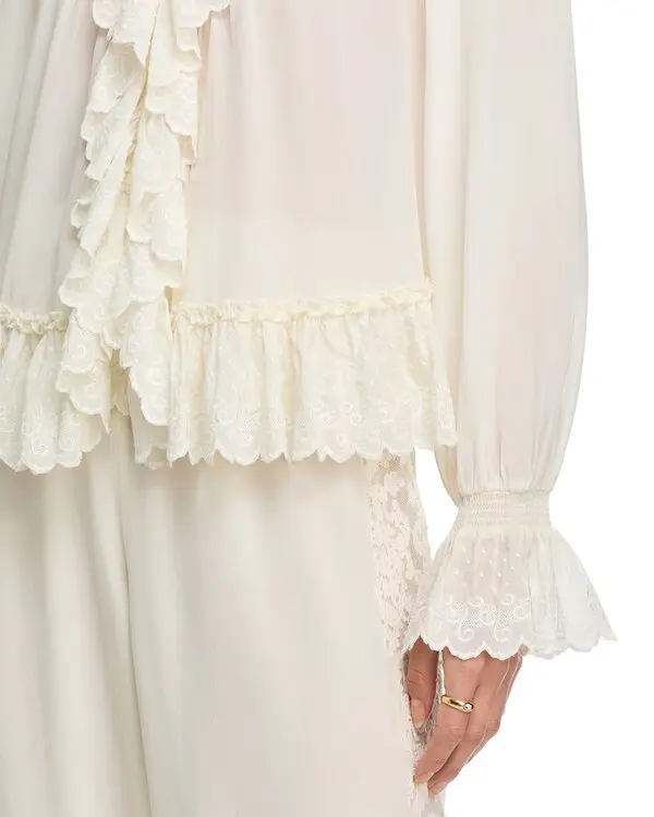 LoveShackFancy Avee Silk Ruffled Blouse