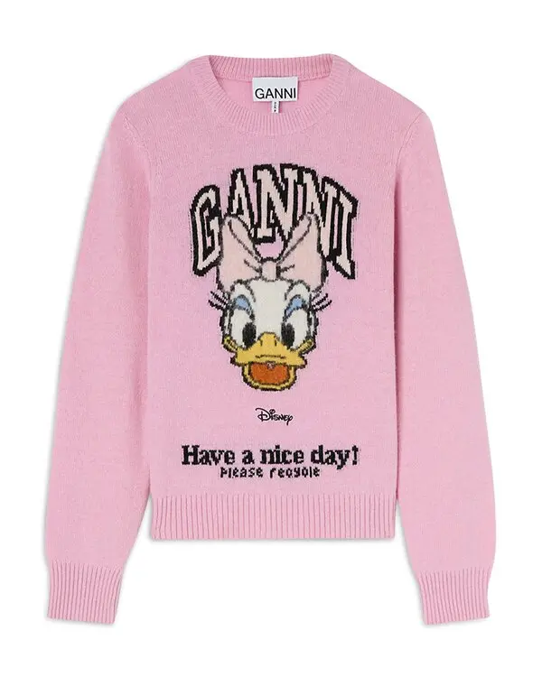 GANNI Daisy Duck Crewneck Sweater - Chalk Pink