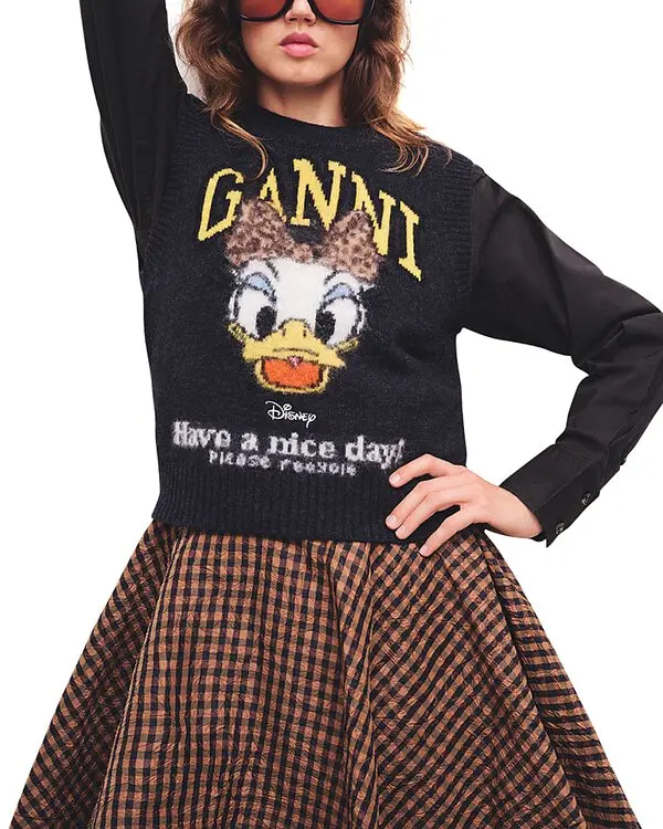 GANNI Daisy Duck Crewneck Sweater Vest - Phantom