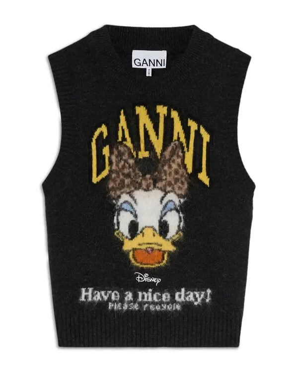 GANNI Daisy Duck Crewneck Sweater Vest - Phantom