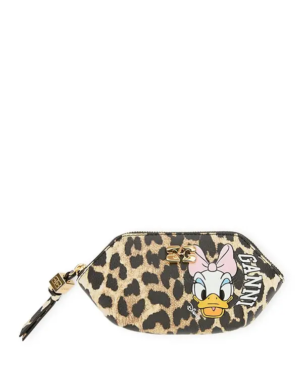 GANNI Bou Daisy Duck Leopard Print Coin Purse - Almond Milk