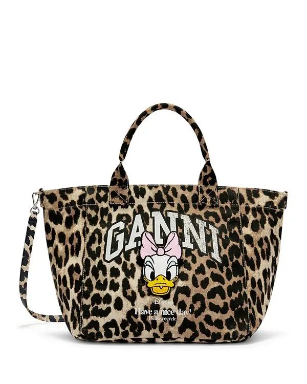 GANNI Small Daisy Duck Leopard Print Shopper Tote