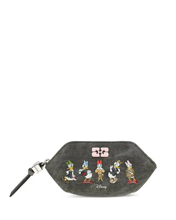 GANNI Bou Daisy Duck Bleached Canvas Coin Purse - Black Oyster