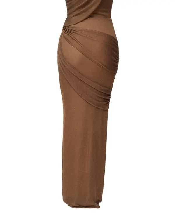 JLUXLABEL Opulent Metallic Maxi Skirt - Brown