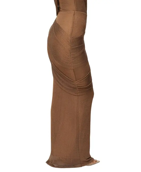 JLUXLABEL Opulent Metallic Maxi Skirt - Brown