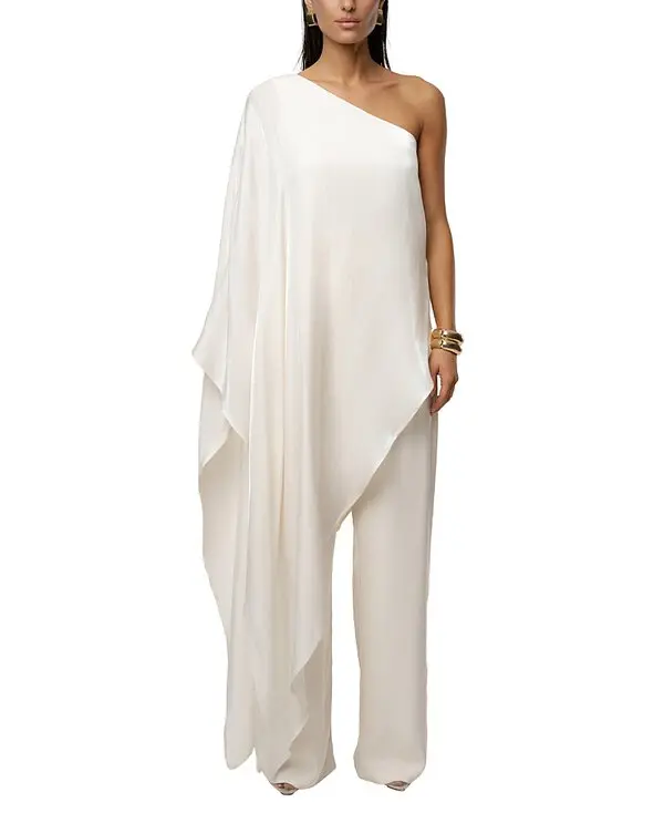 JLUXLABEL Cher Iridescent One-shoulder Top With Asymmetrical Hem - Cream