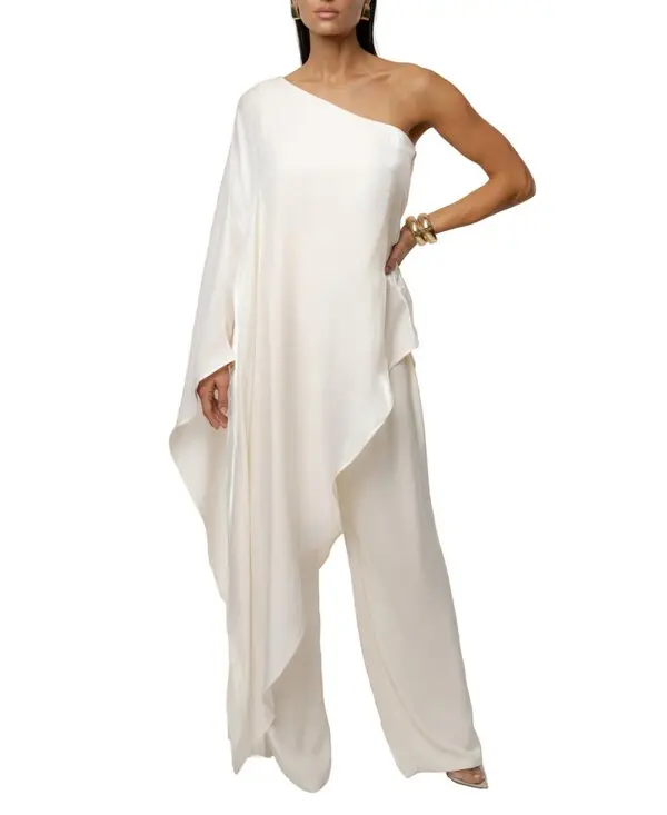 JLUXLABEL Cher Iridescent One-shoulder Top With Asymmetrical Hem - Cream